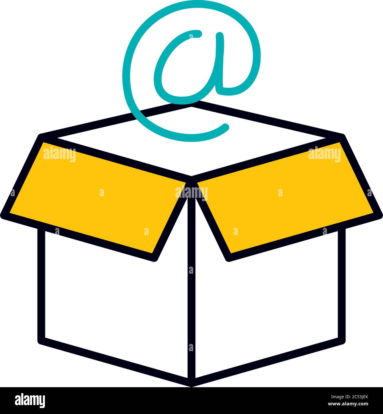 box with at symbol icon over white background, half line half color ...