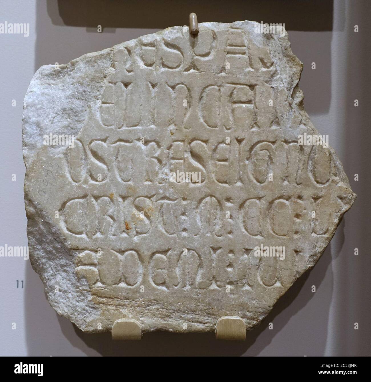Inscribed tombstone fragment with Latin script, 13th century AD Stock ...