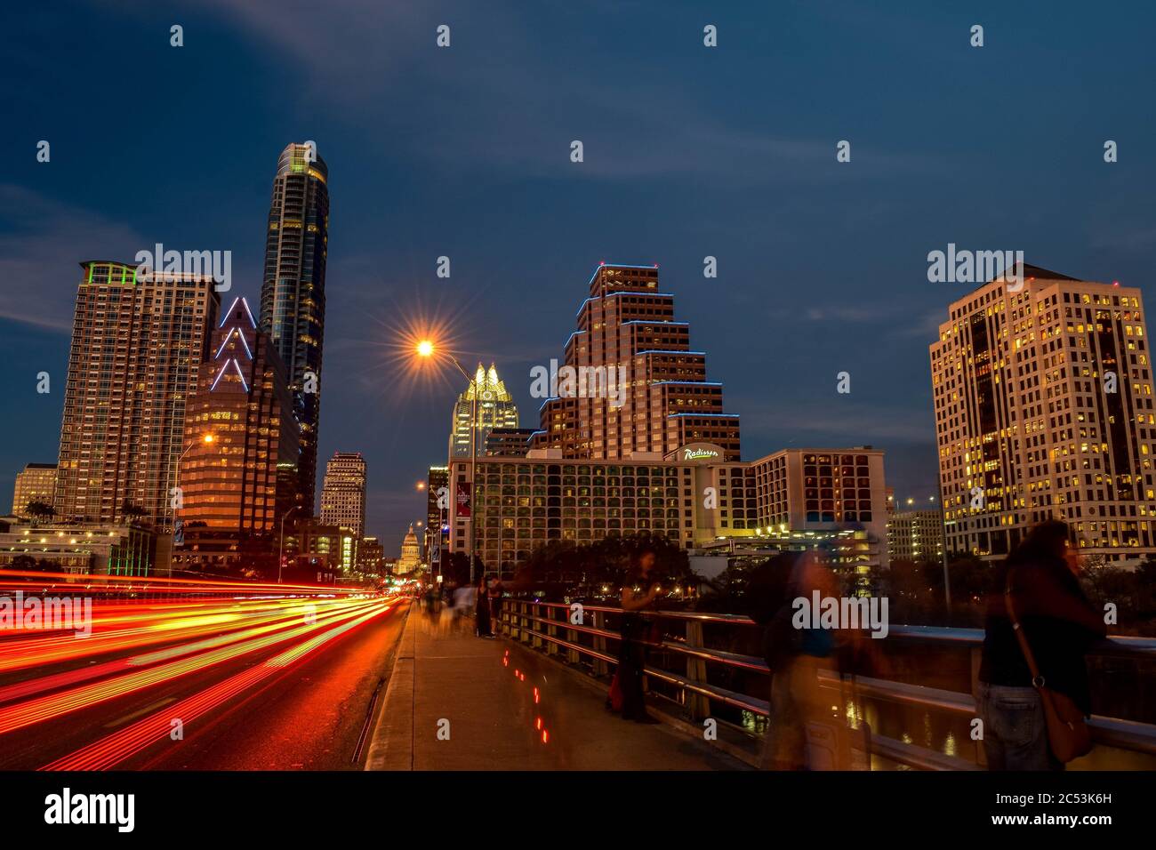 Night view of the traffic and buildings in Austin, Texas Stock Photo ...