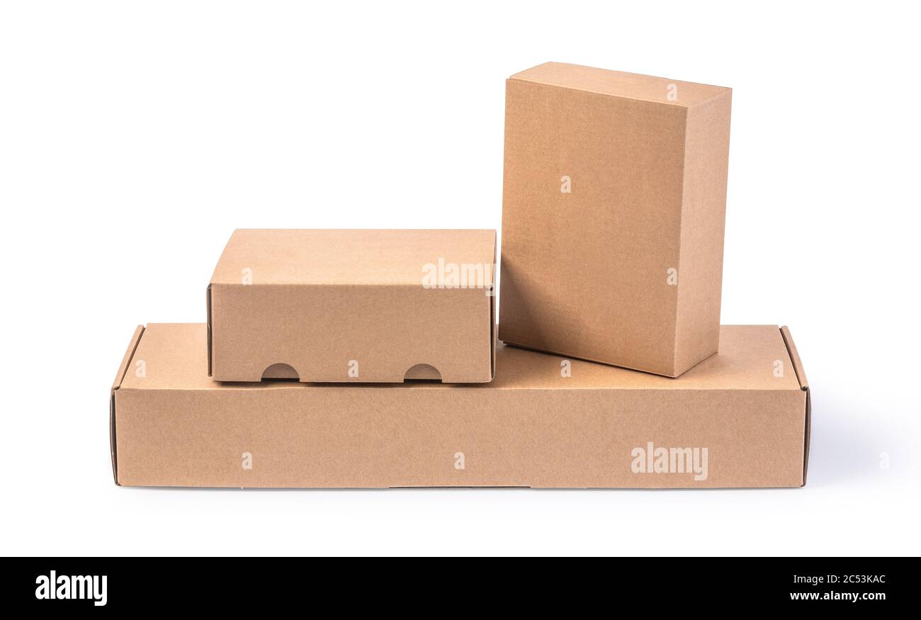 closing a stack of cardboard boxes on a white background with clipping ...