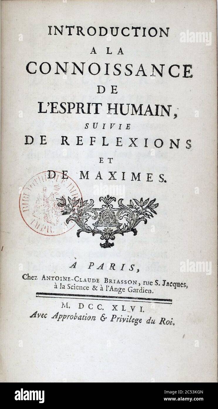 Introduction à la connaissance de l'esprit humain Stock Photo - Alamy