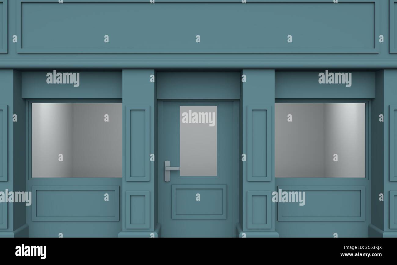 Empty classic blue store or cafe facade. 3d rendering Stock Photo - Alamy