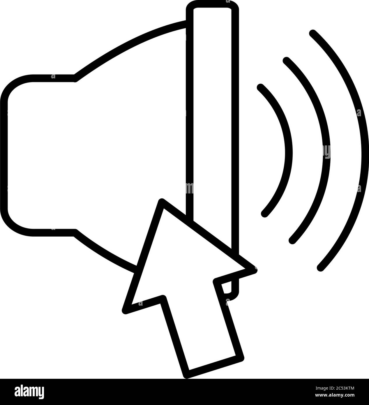 sound speaker and arrow cursor icon over white background, line style ...