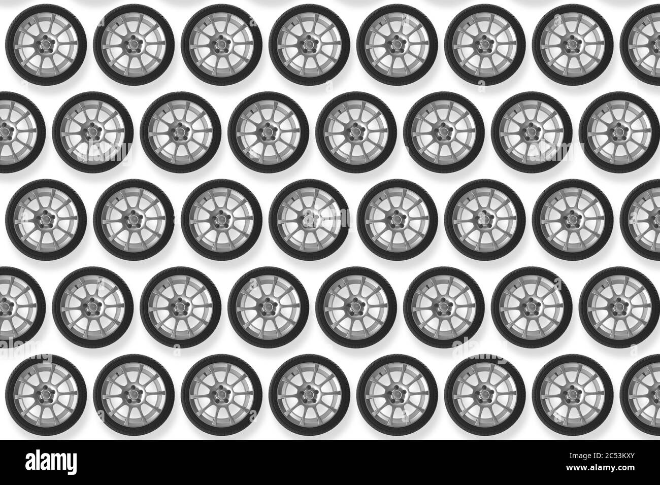 Horizontal rows of wheels isolated on a white background Stock Photo ...