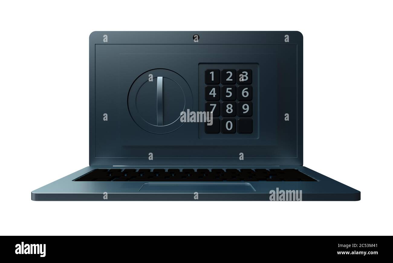 Online security concept. Laptop with screen safe isolated on white ...