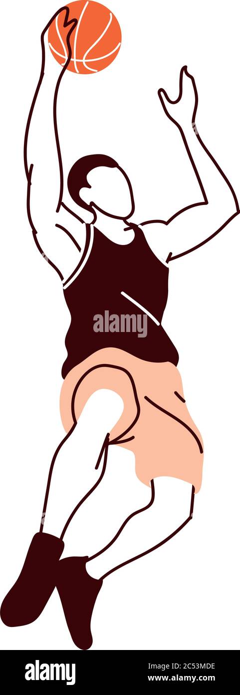 Player man with ball jumping design, Basketball sport hobby competition ...