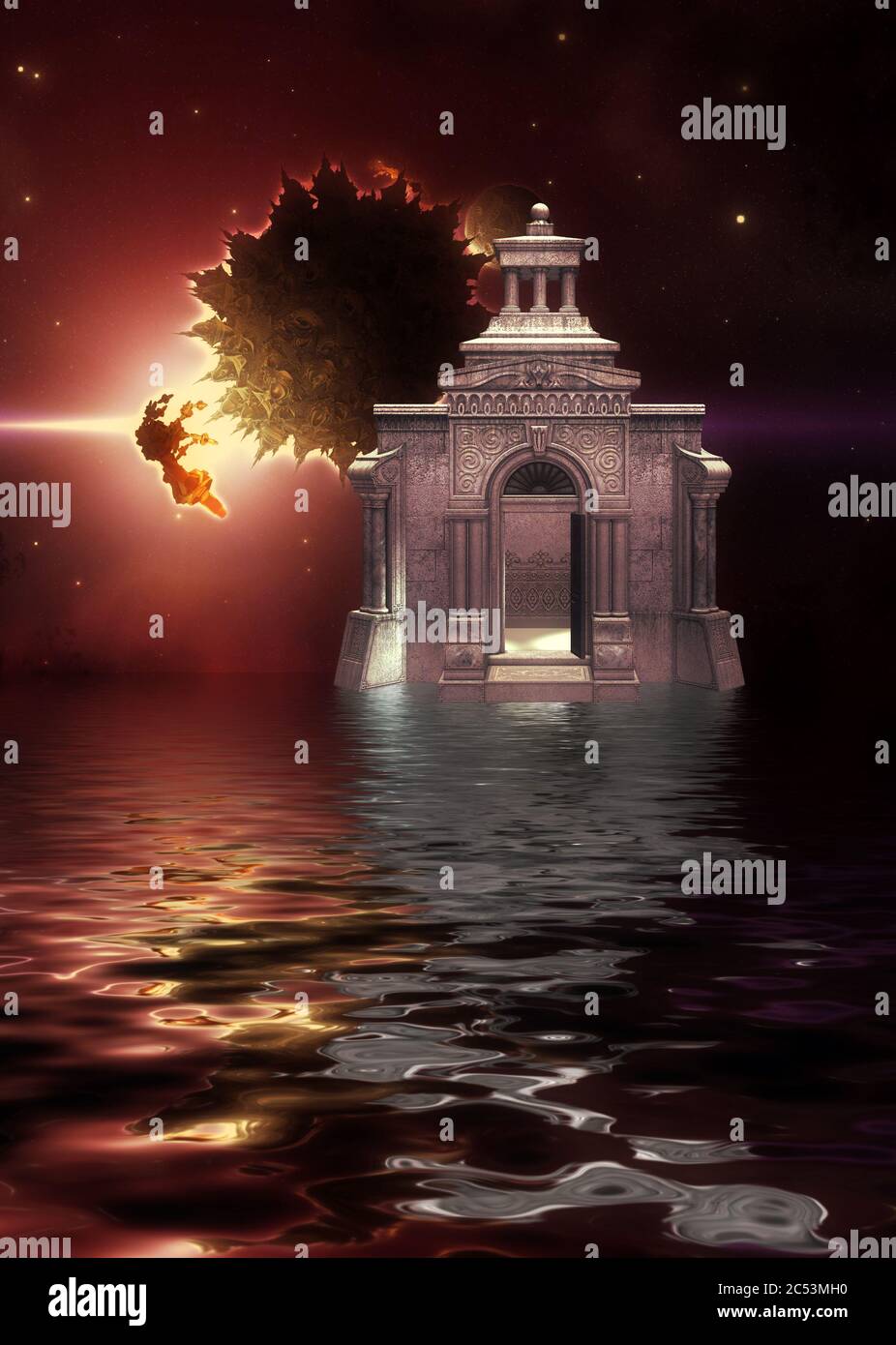 Old crypt or temple in the starry space, esoteric 3d illustration Stock ...