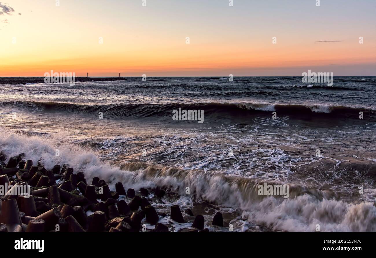Baltic Sea and promenade in Darlowko Stock Photo - Alamy