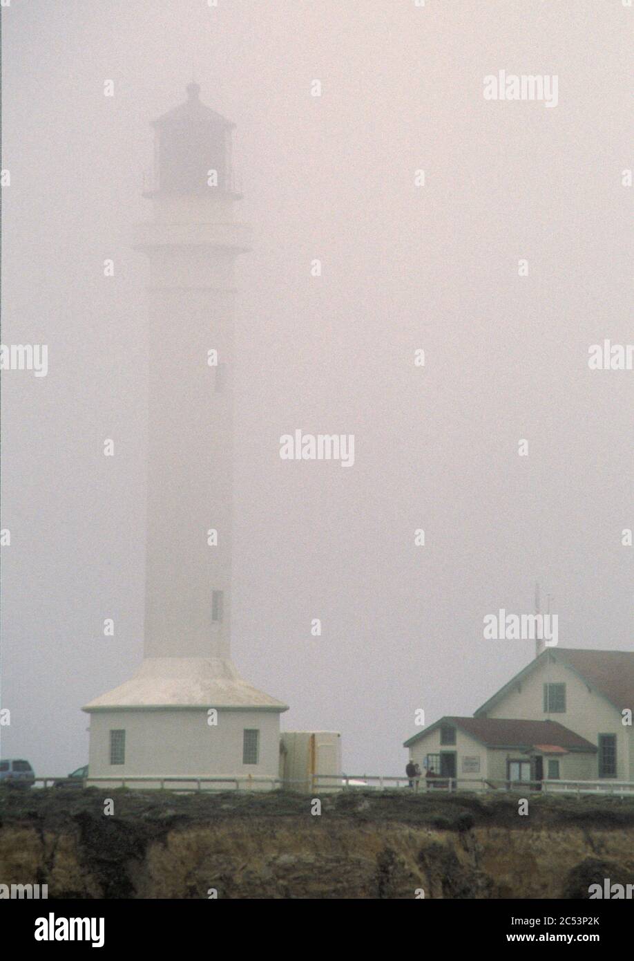 Historic Point Arena Lighthouse in fog, California Stock Photo - Alamy