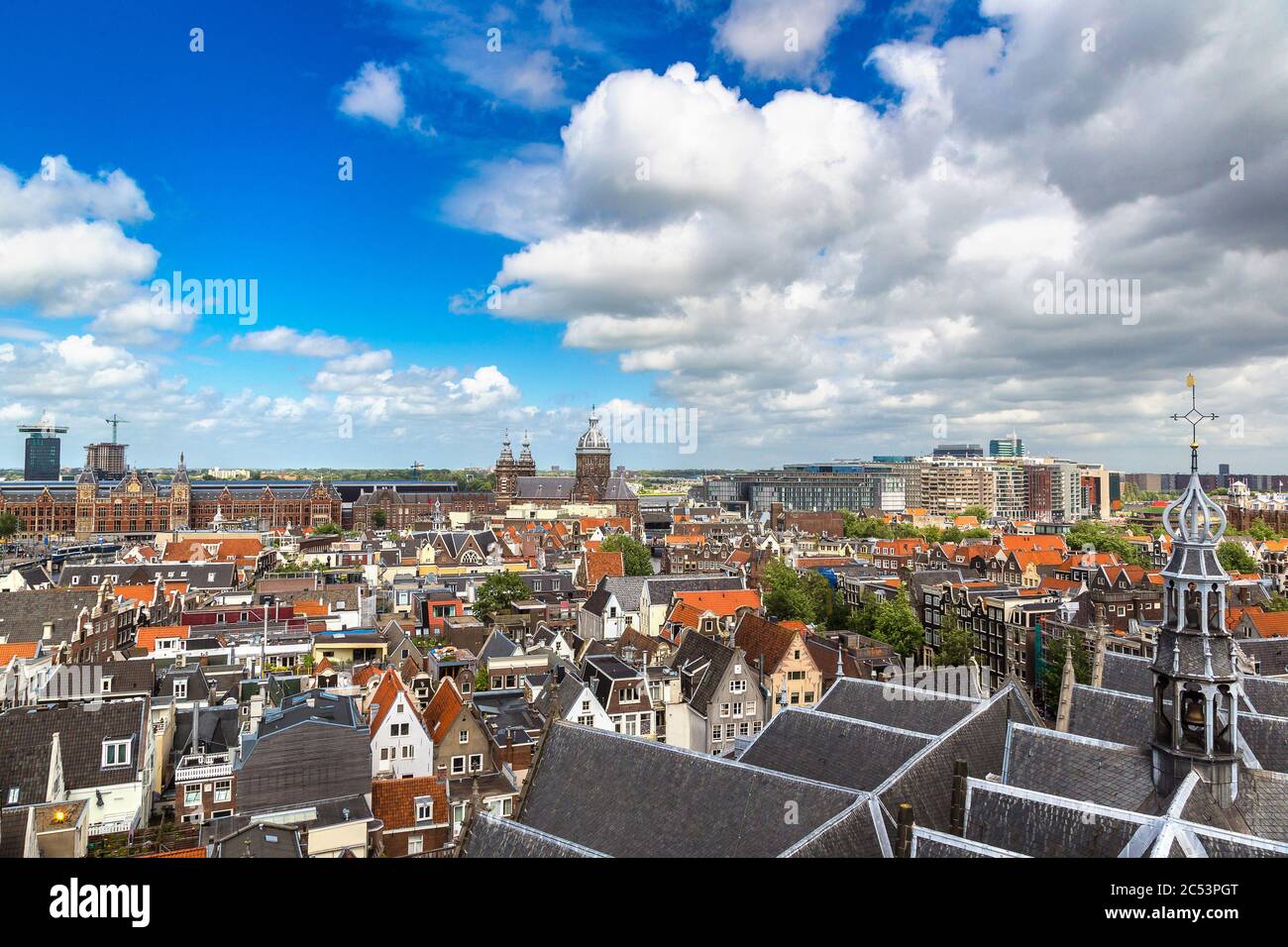 Panoramic aerial view of Amsterdam in a beautiful summer day, The ...
