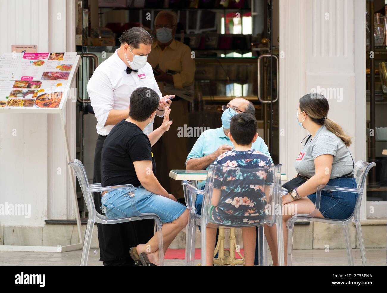 MALAGA, SPAIN - Jun 01, 2020: The new normal life in Spain. Everyday ...