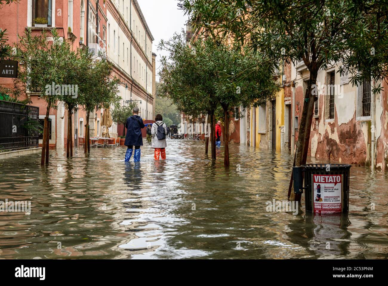 Houses, street, water, flood, Aqua Alta, boat, flood, floodgate ...