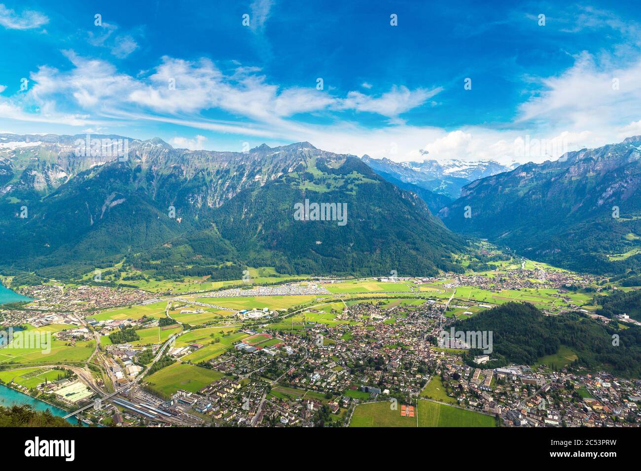 Panoramic view of Interlaken in a beautiful summer day, Switzerland ...