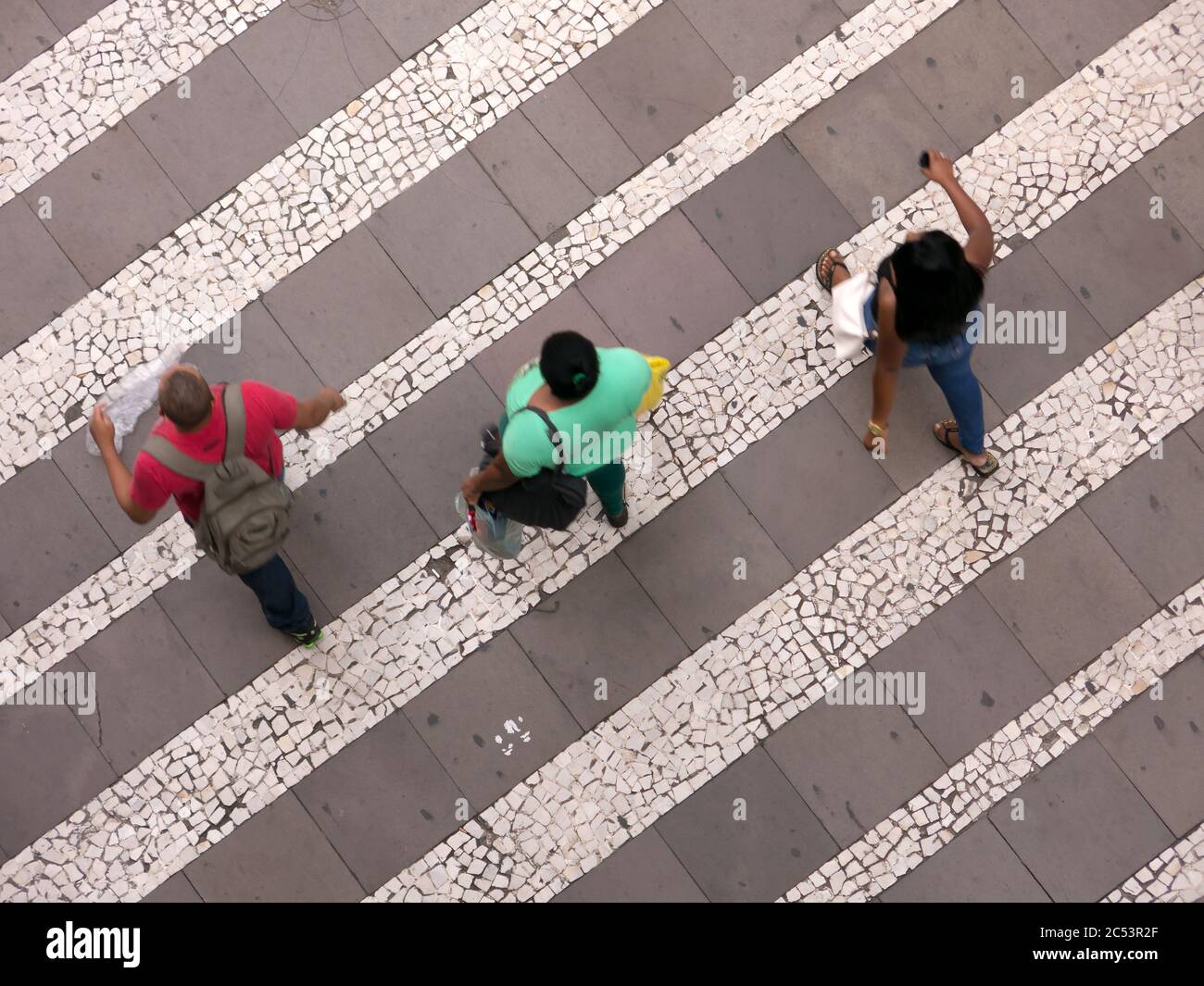 People walking over pattern sidewalk - birds eye Stock Photo - Alamy