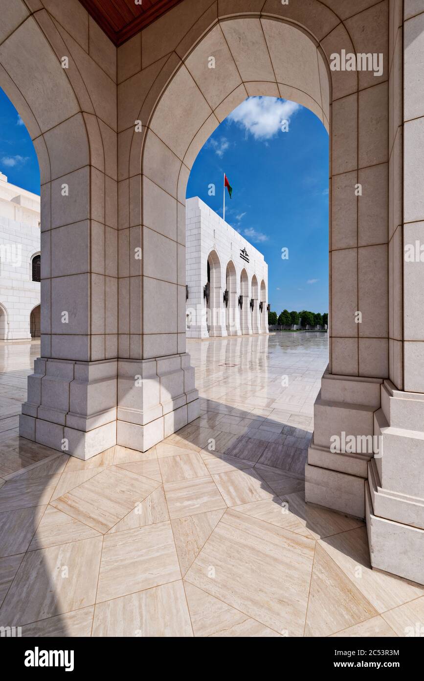 Opera house, splendid building, passage, arcade, portico, marble, blue ...