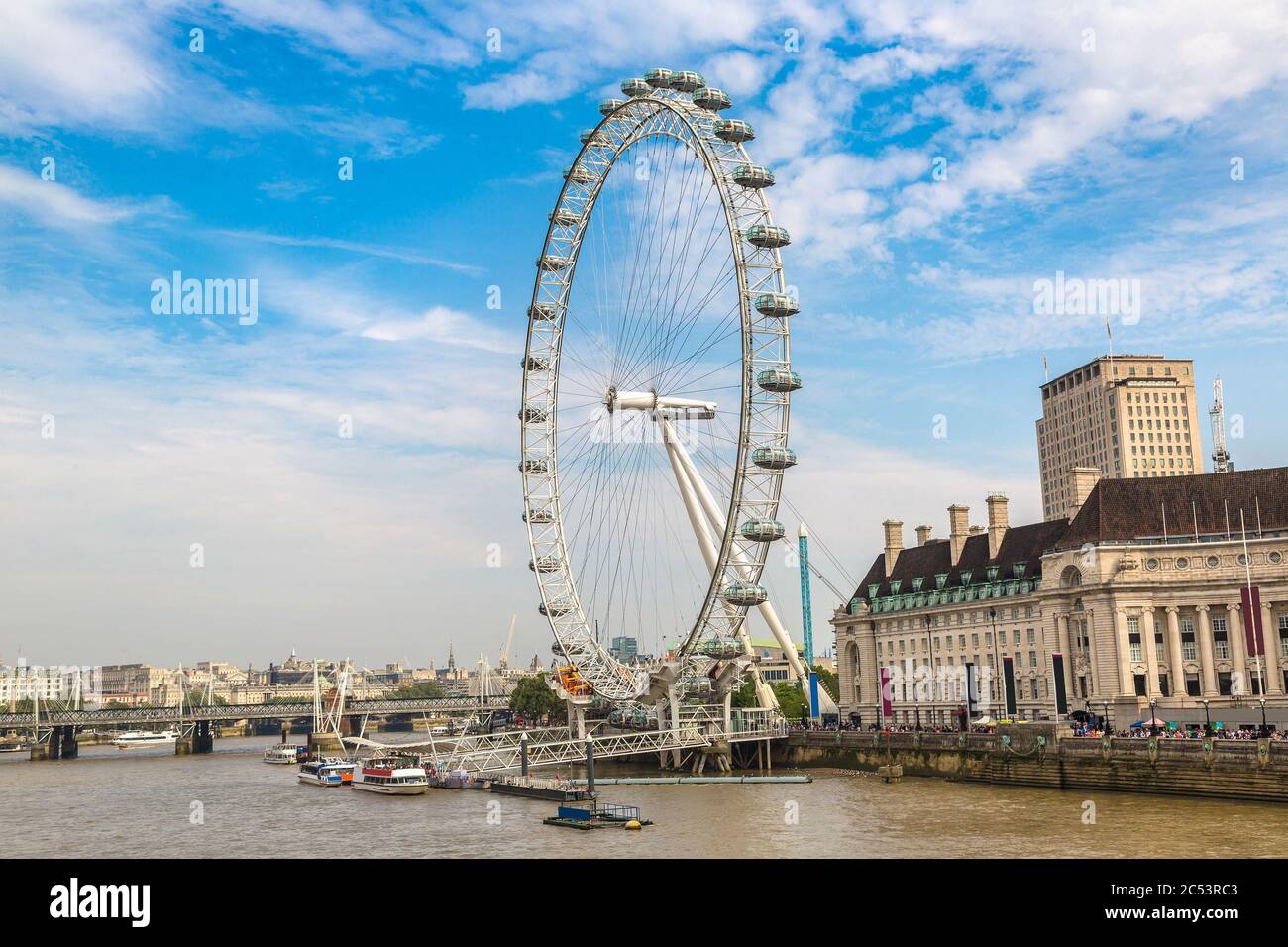 London eye, large Ferris wheel in a beautiful summer day, London ...