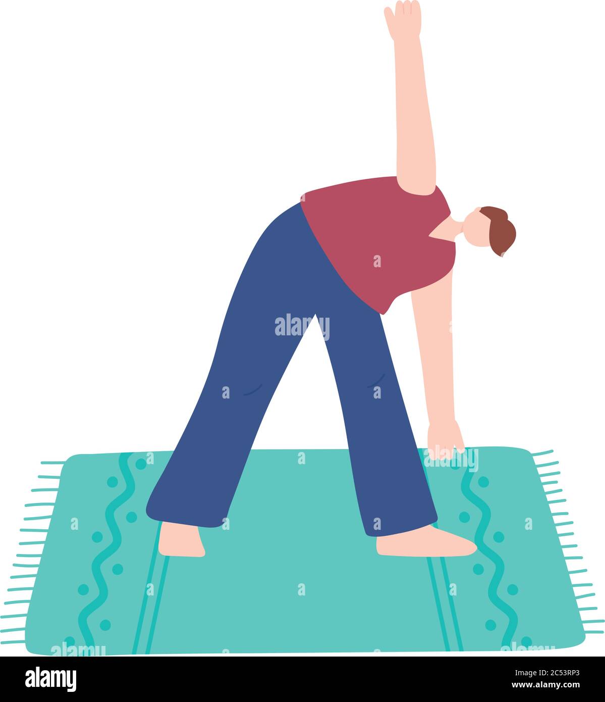 young man practicing exercises on mat isolated icon white background ...