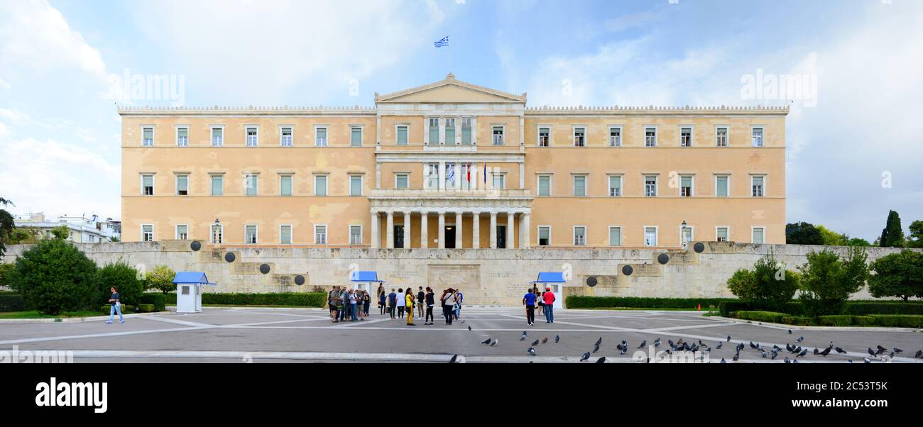 Athens, Greece, parliament building on Syntagma square in the center of ...
