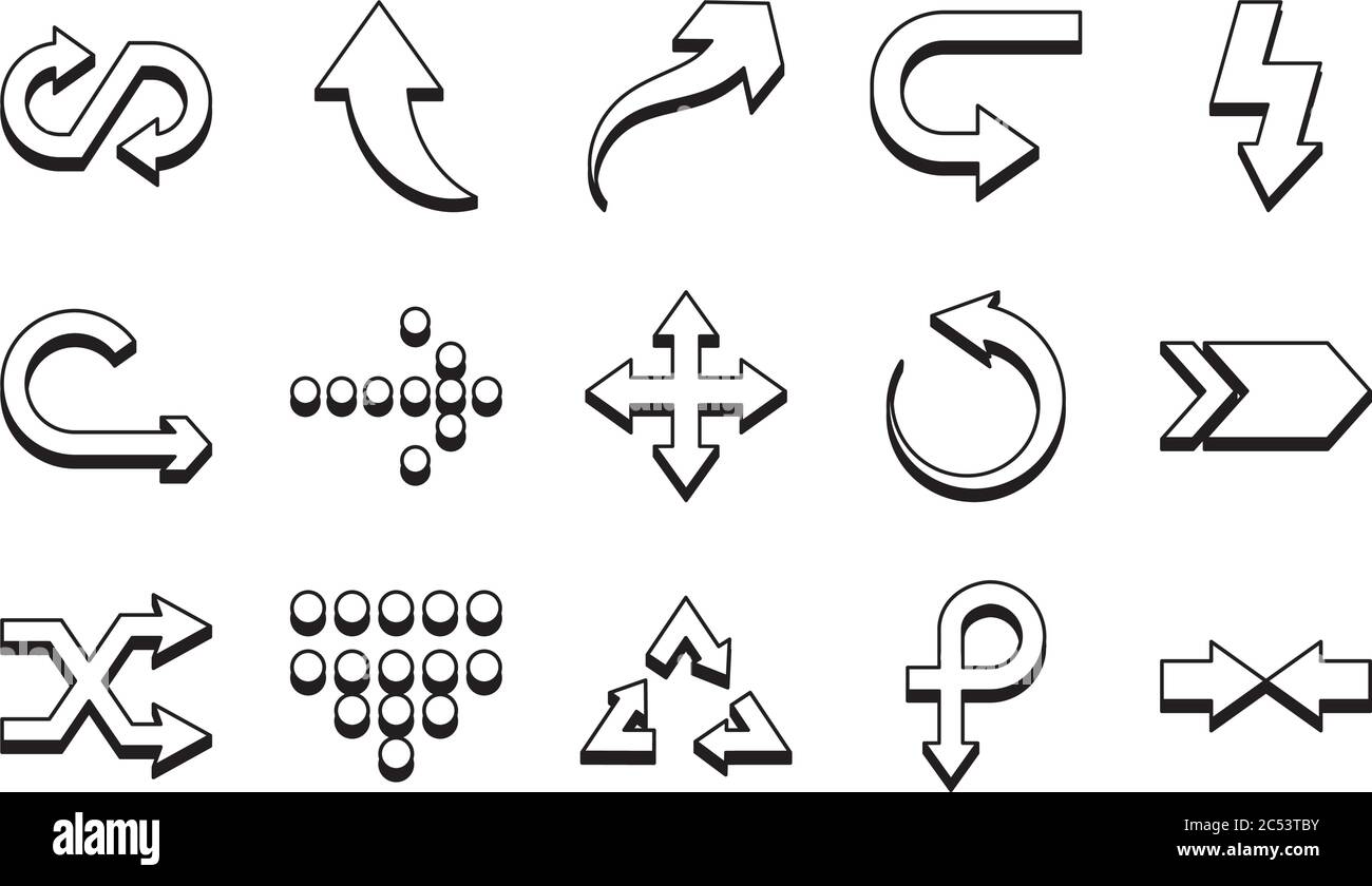 lighting arrow and arrows icon set over white background, line style ...