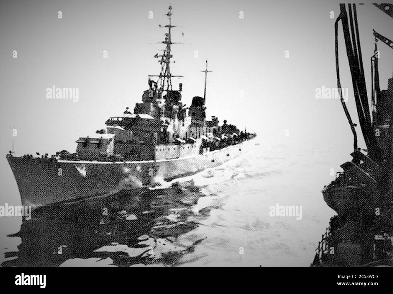 Italian destroyer Impetuoso (D558) comes alongside USS Kalamazoo (AOR-6 ...