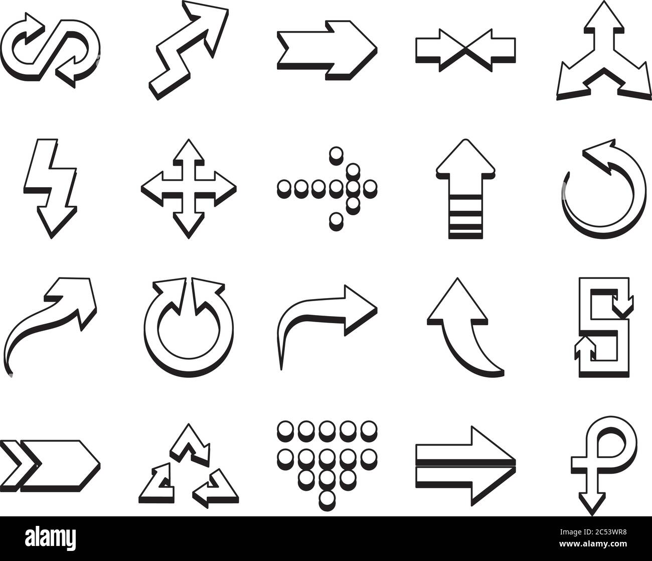 shapes arrow and arrows icon set over white background, line style ...