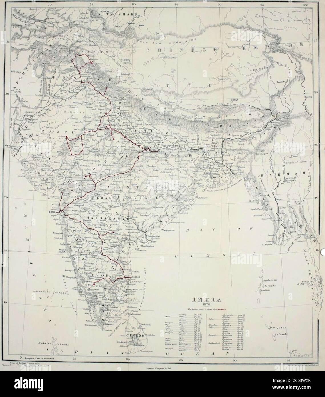Imperial India — An Artist's Journals - Map of Author's Route Stock ...