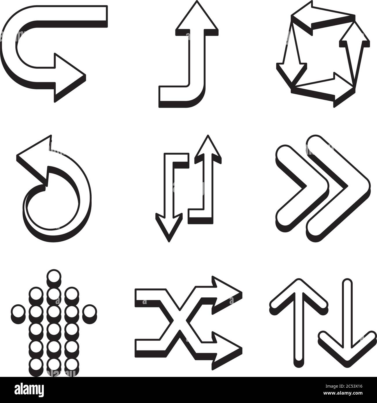 dotted arrow and arrows icon set over white background, line style ...