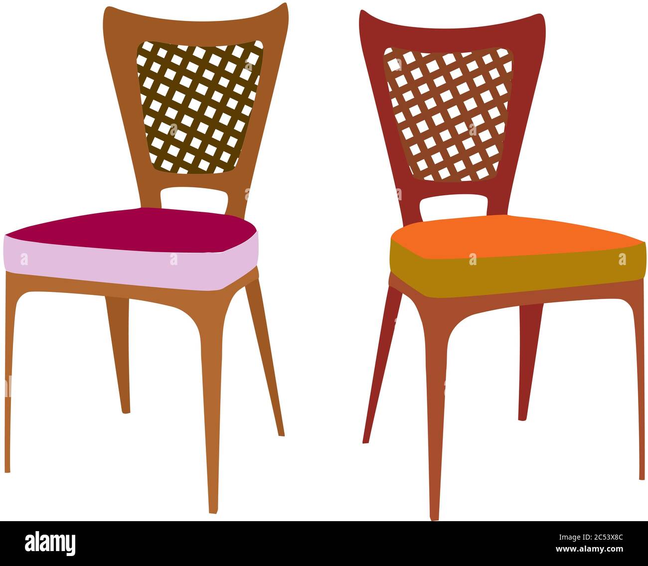 Illustration of the two wooden chairs isolated on a white background ...