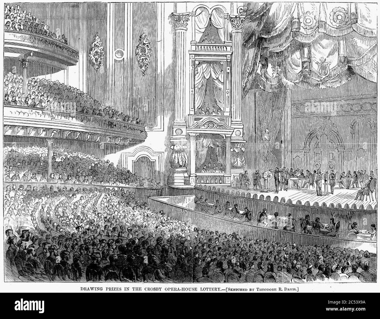Interior of Crosby's Opera House on the day of the lottery, sketched by ...