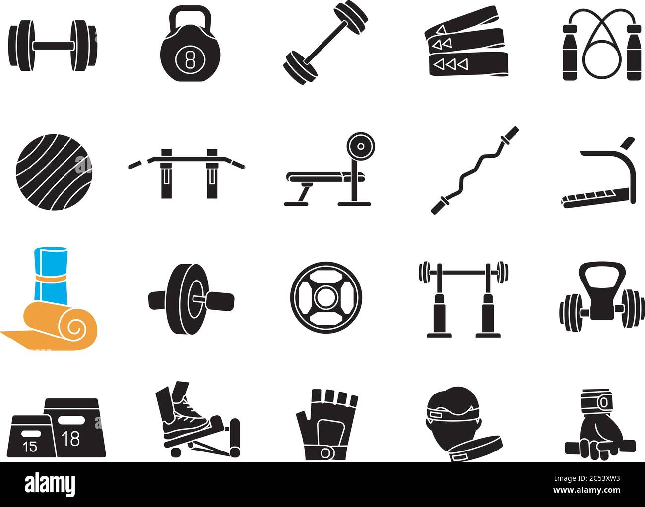 Home gym equipment black glyph icons set on white space Stock Vector ...