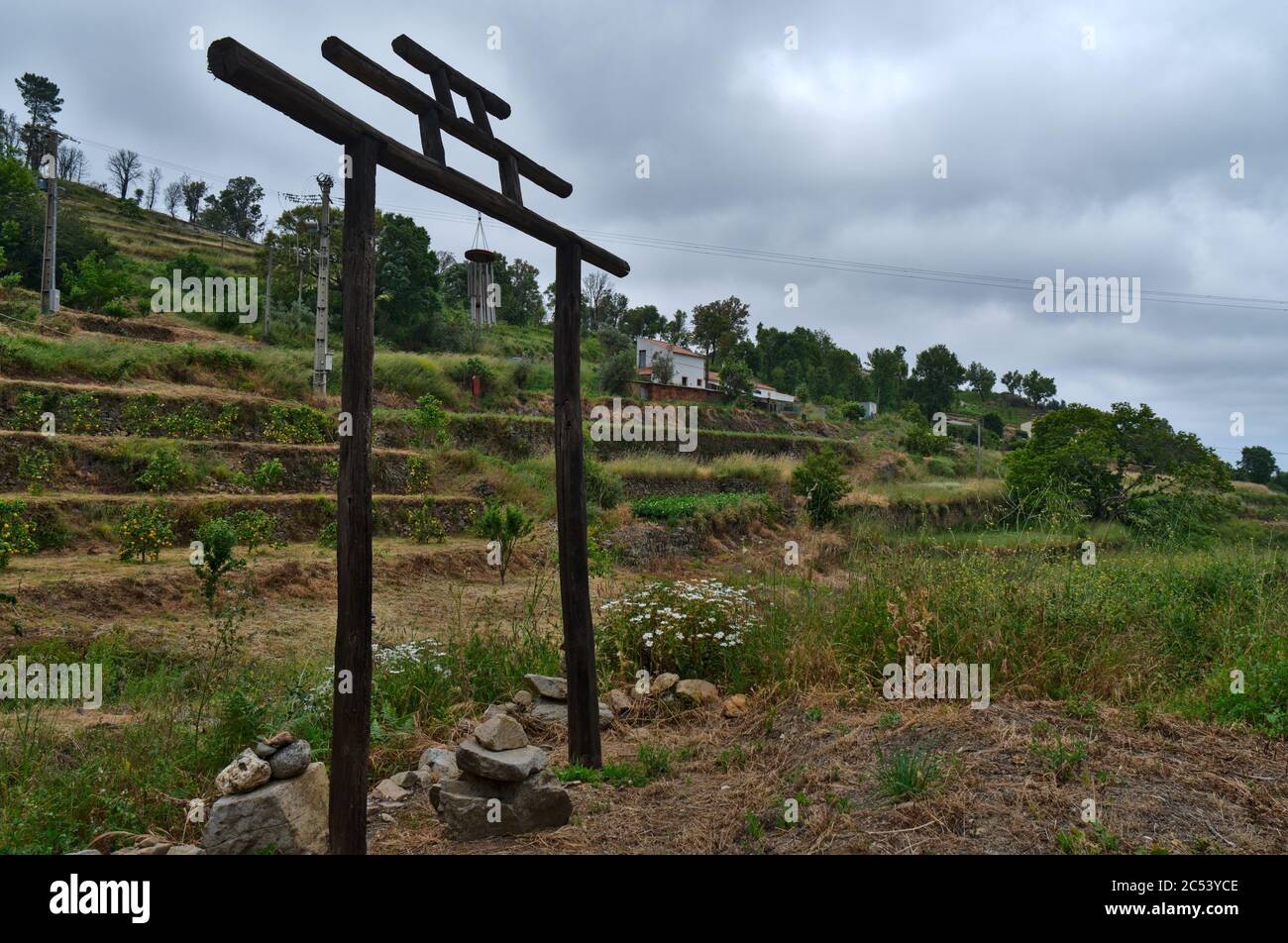 Wooden structure by a hiking trail in Monchique. Algarve, Portugal ...