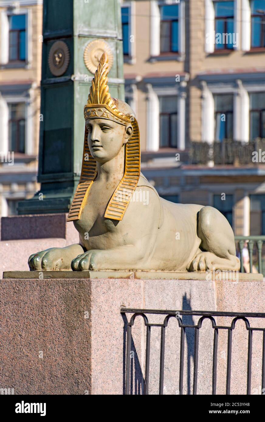Saint-Petersburg, Russia – June 13, 2020: The sculpture of sphinx on The Egyptian Bridge over ...