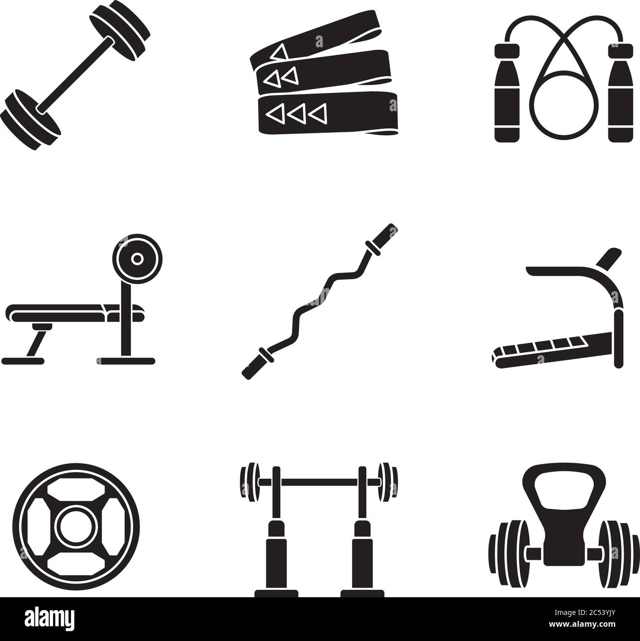 Strength training black glyph icons set on white space Stock Vector ...