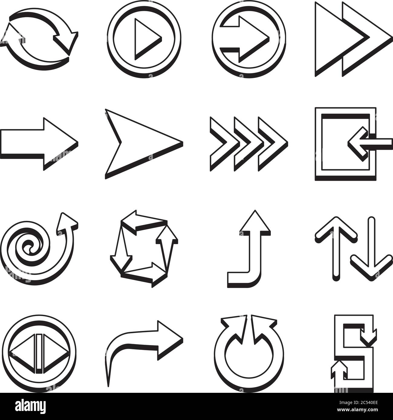 right arrow and arrows symbols icon set over white background, line ...