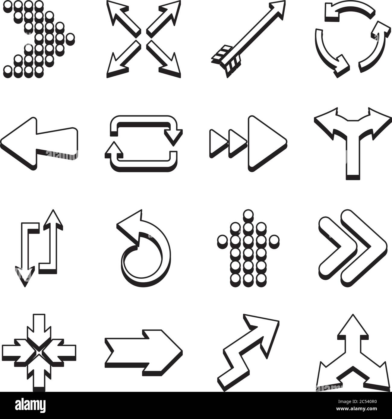 bent arrow and arrows icon set over white background, line style ...