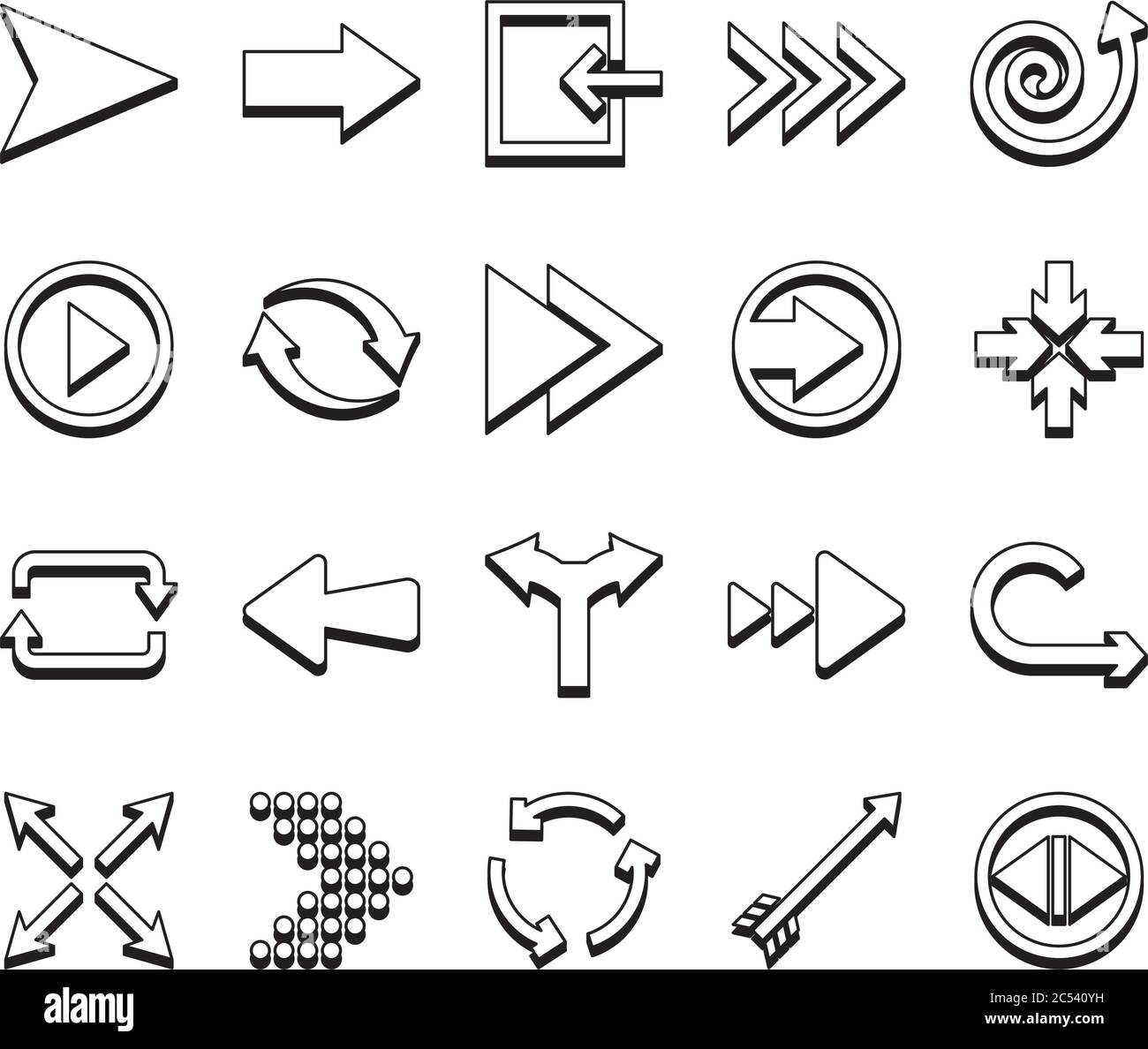 Four Arrows Pointing And Arrows Symbols Icon Set Over White Background