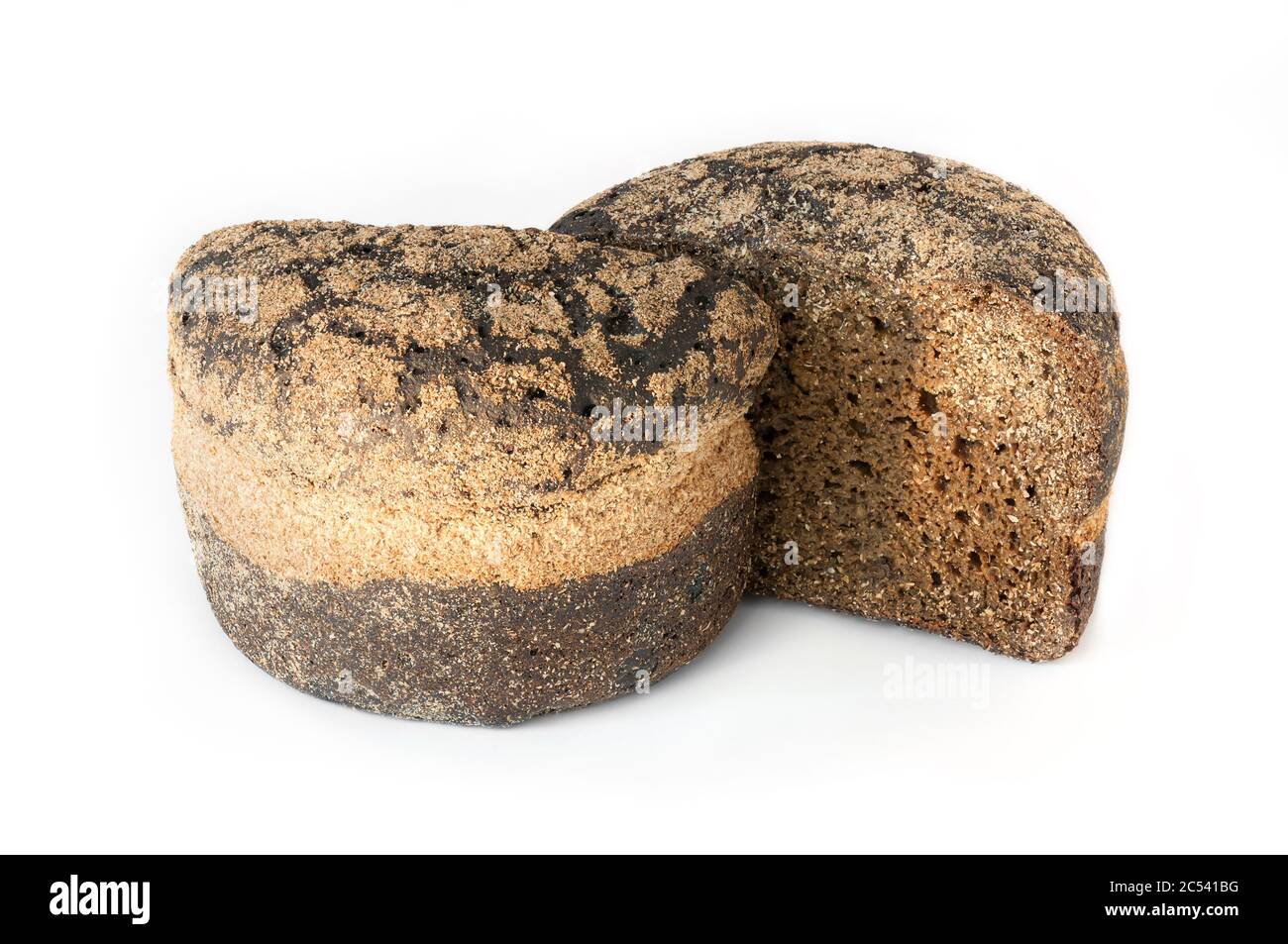 Freshly baked rye bread isolated on white background. Sliced loaf in ...
