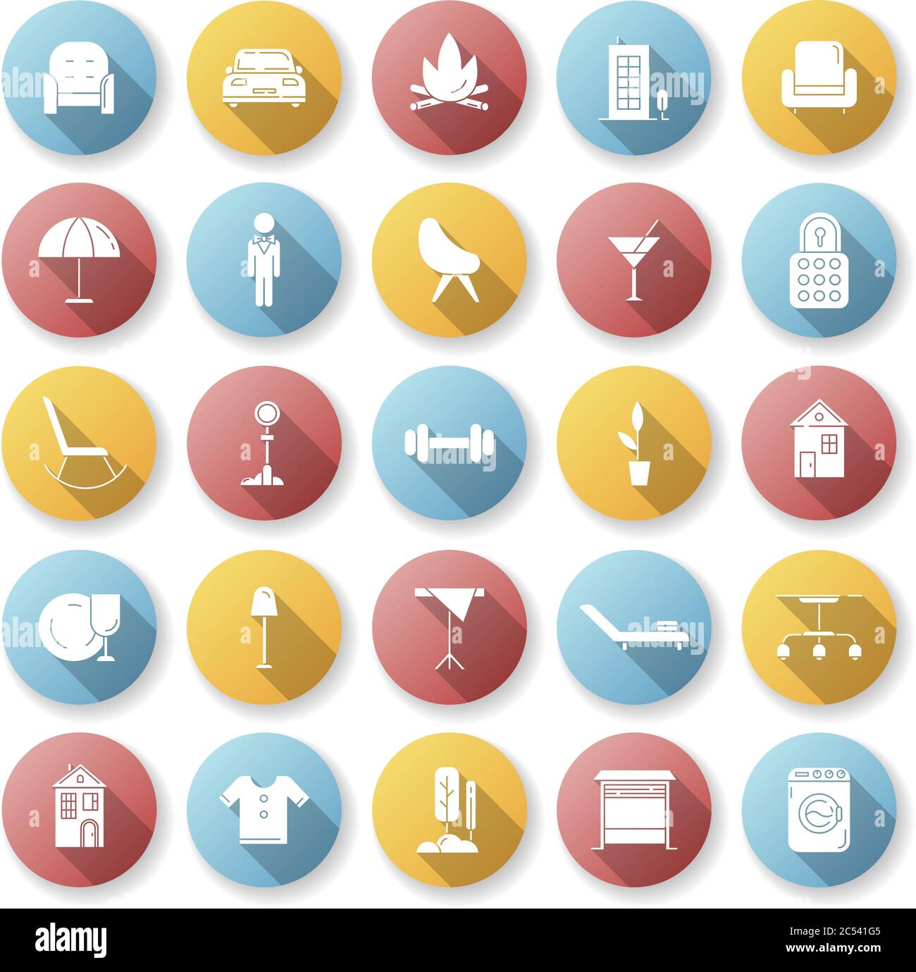 Apartment amenities flat design long shadow glyph icons set Stock ...