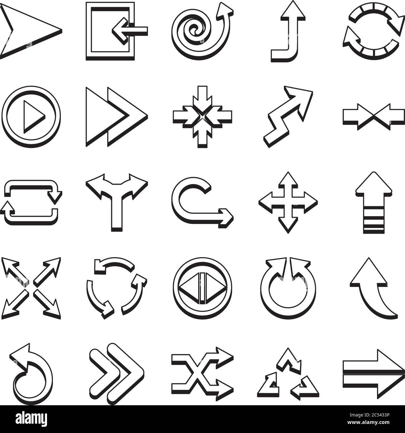 spiral arrow and arrows icon set over white background, line style ...