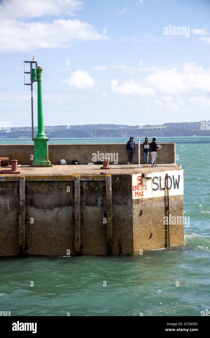 People fishing from pier head at Torquay Marina Stock Photo - Alamy