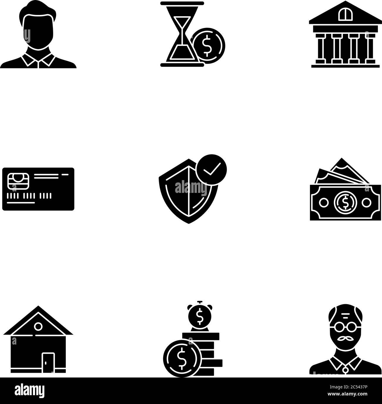 Insurance coverage black glyph icons set on white space Stock Vector ...