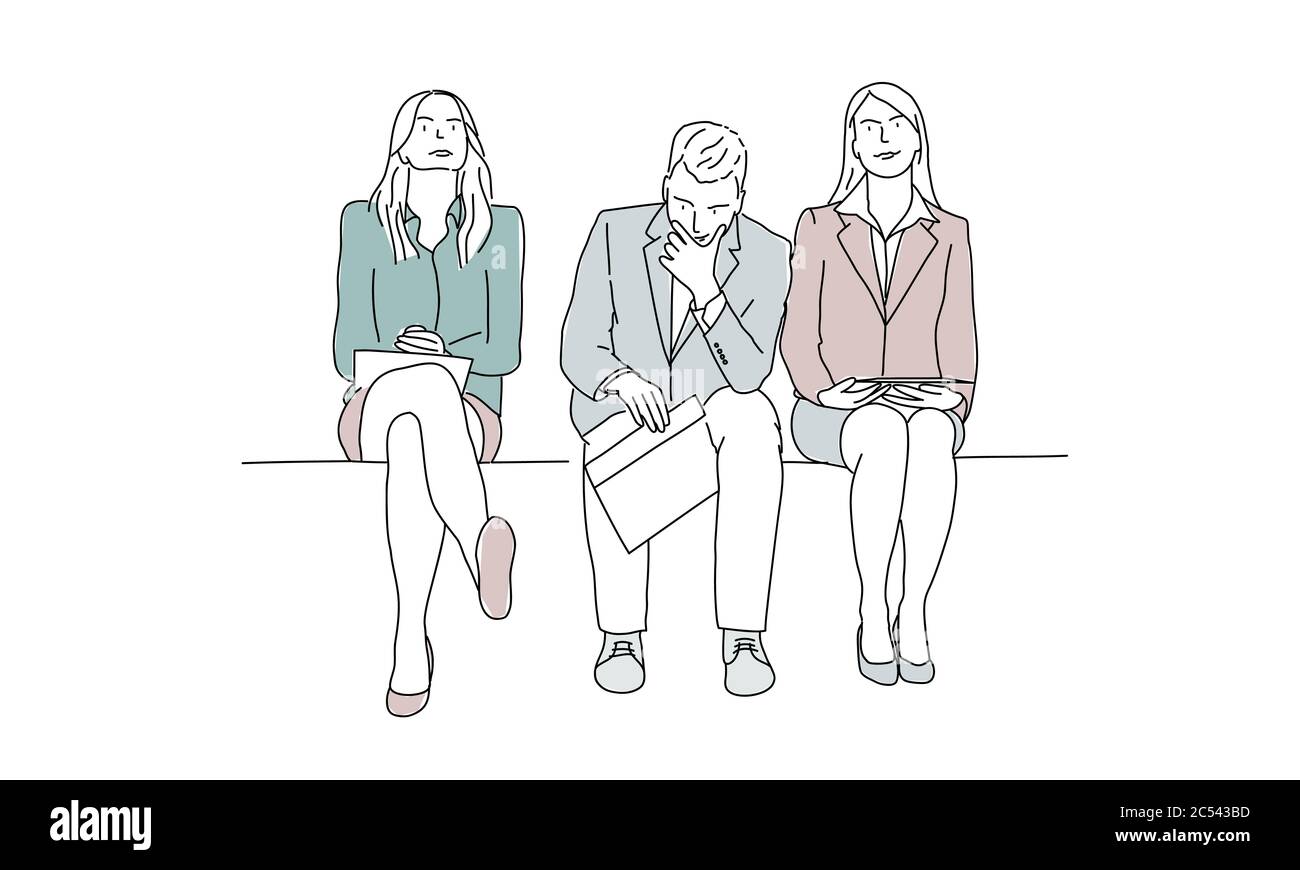 Group of people are waiting. Hand drawn vector illustration of business ...