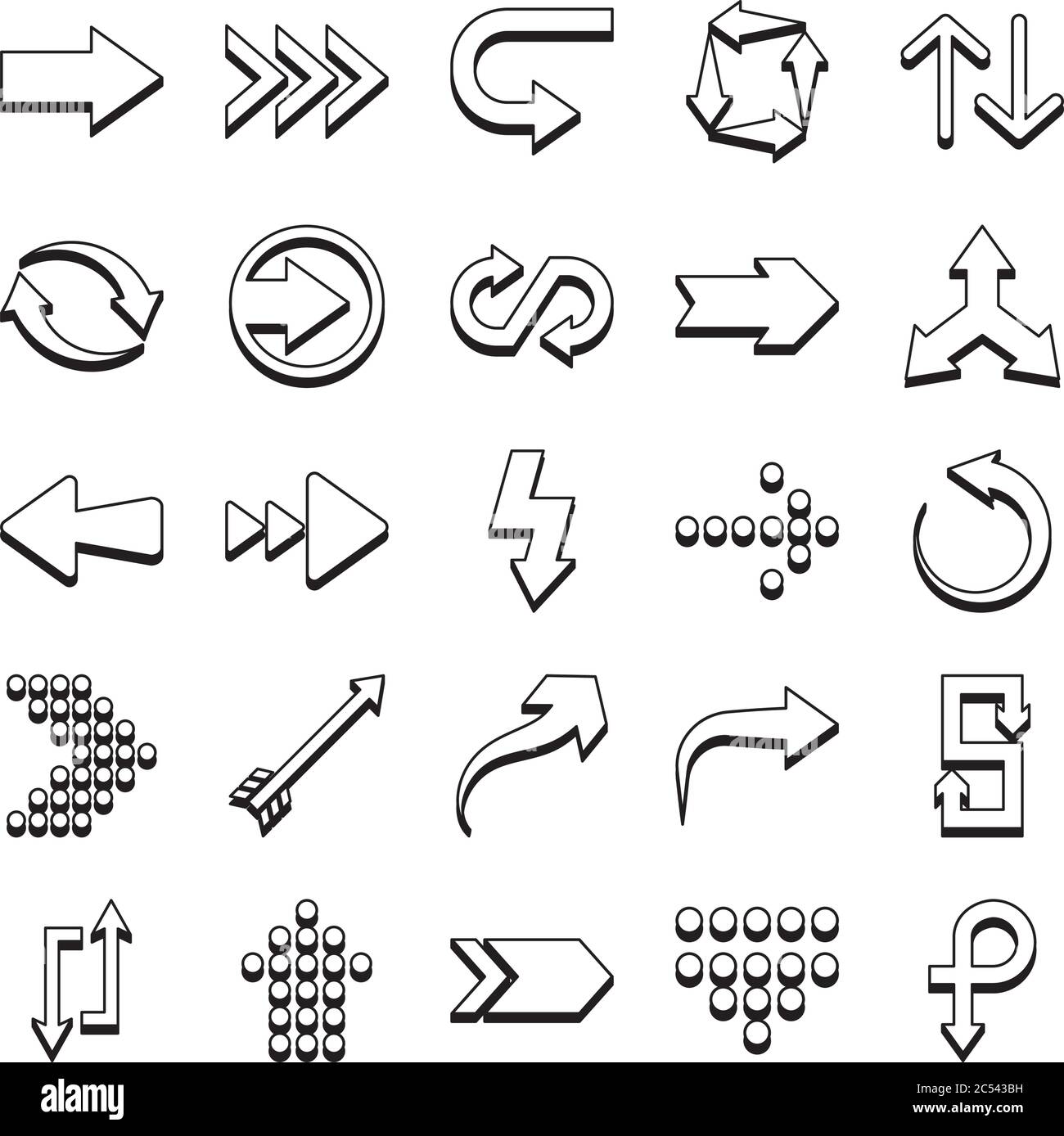 dotted arrows and arrows symbols icon set over white background, line ...