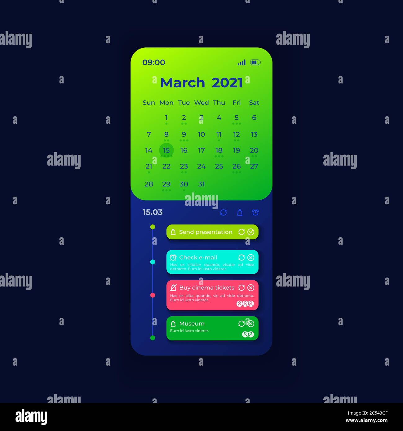 Calendar smartphone interface vector template Stock Vector Image & Art ...