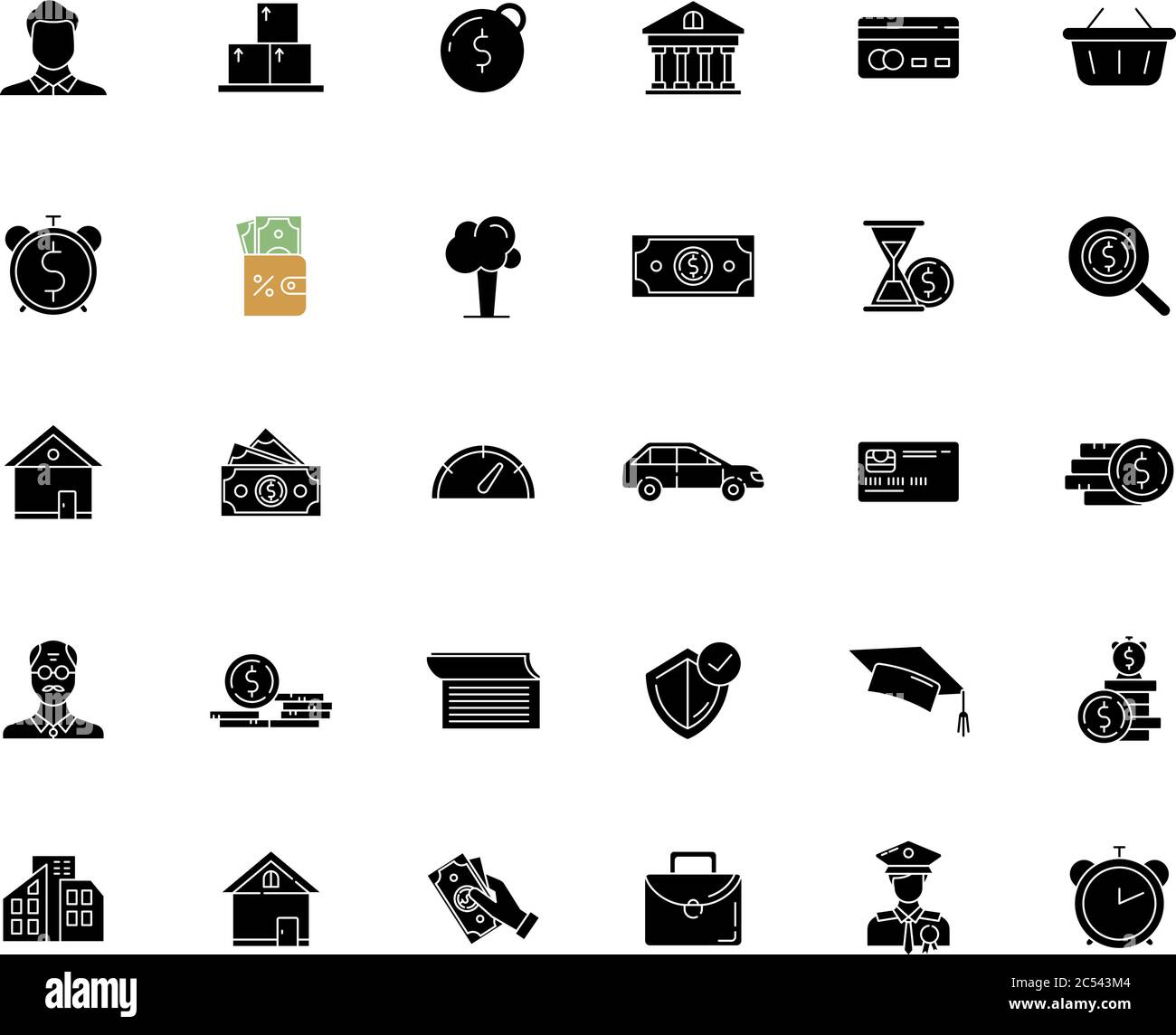 Financial aid black glyph icons set on white space Stock Vector Image ...