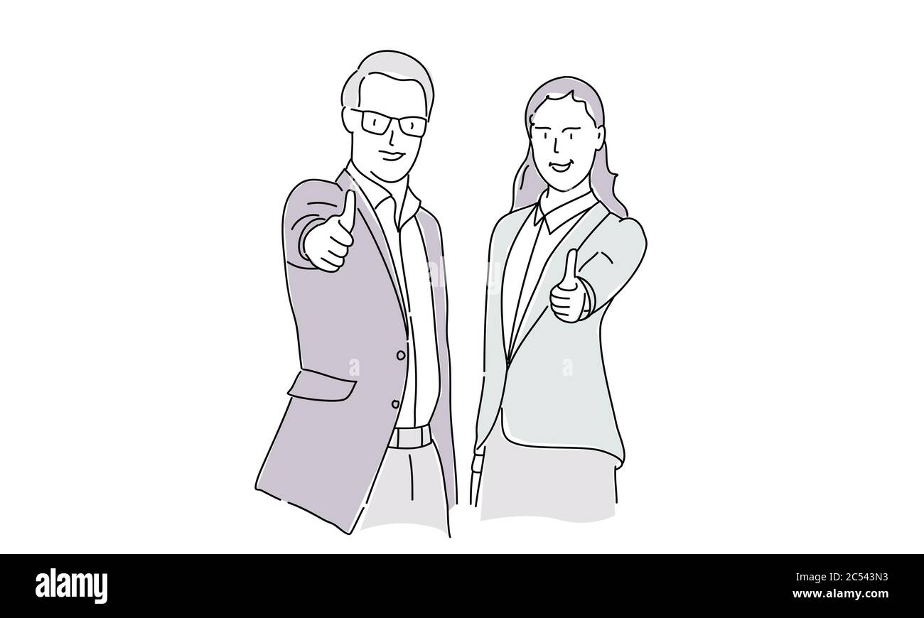 People showing OK or approval sign with thumb up. Hand drawn vector ...
