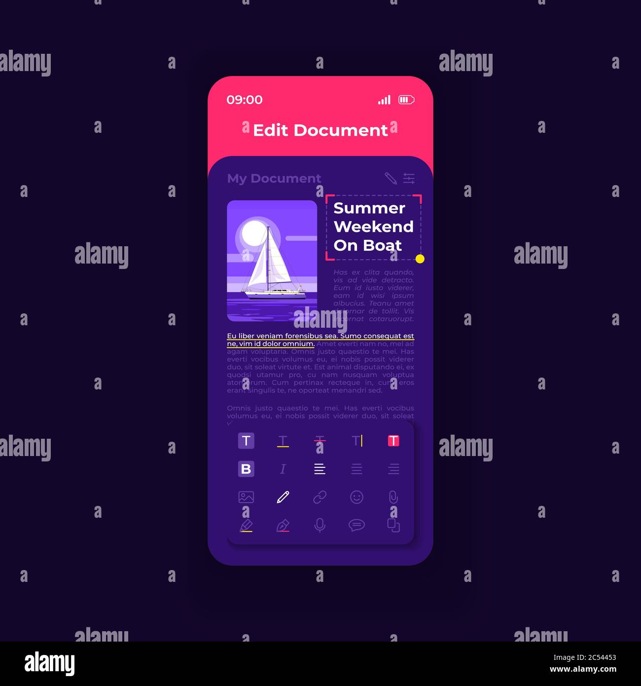 Document viewing and editing smartphone interface vector template Stock ... Document viewing and editing smartphone interface vector template Stock ...
