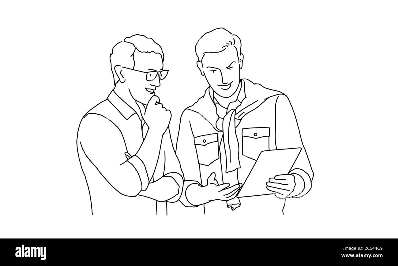 Two colleagues discussing. Line drawing of vector illustration Stock ...