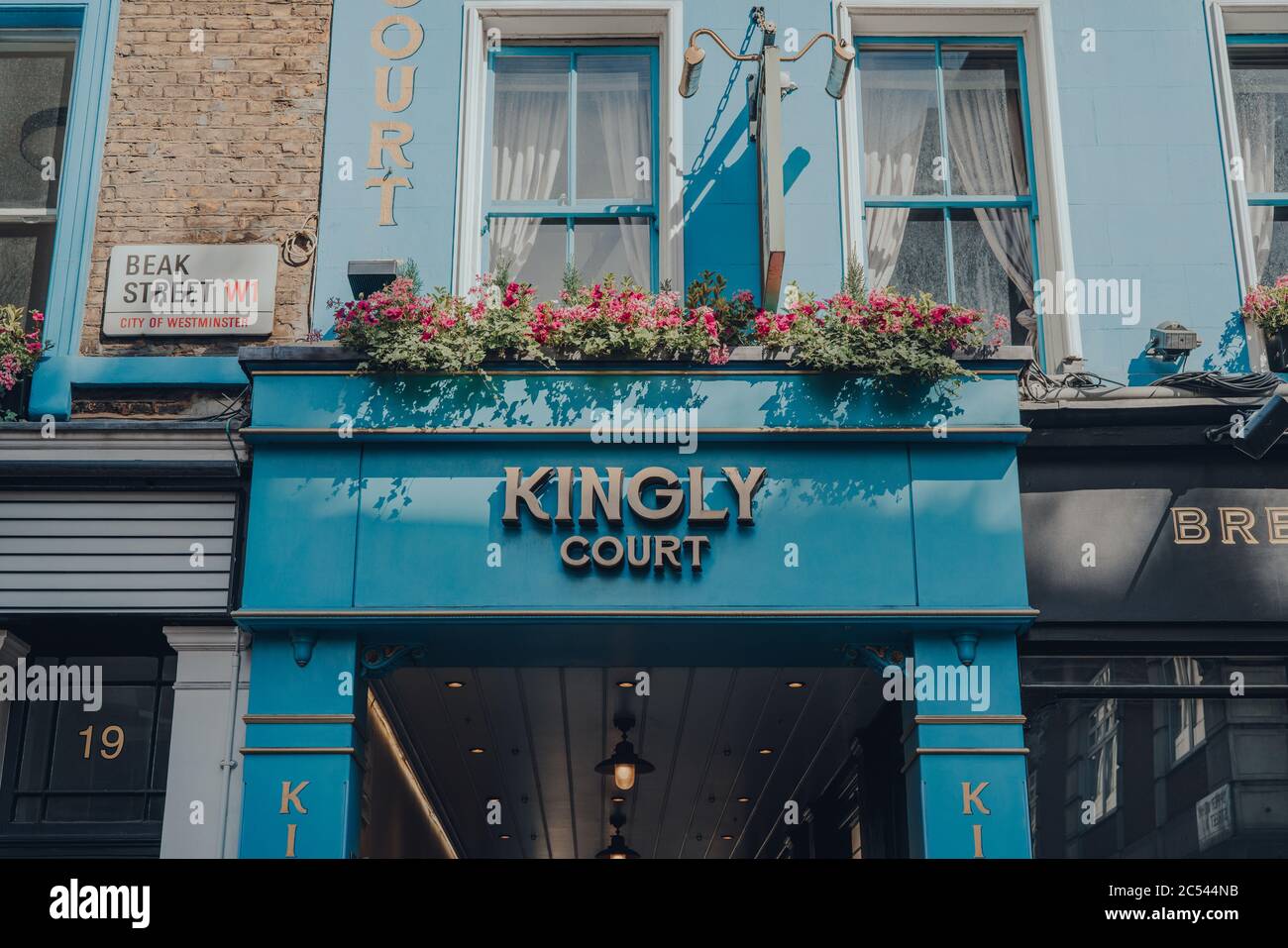 London, UK - June 13, 2020: Entrance to Kingly Court, a three-storey ...