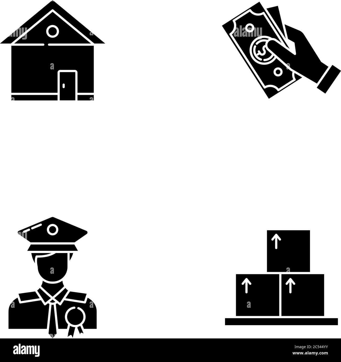 Removal of property black glyph icons set on white space Stock Vector ...